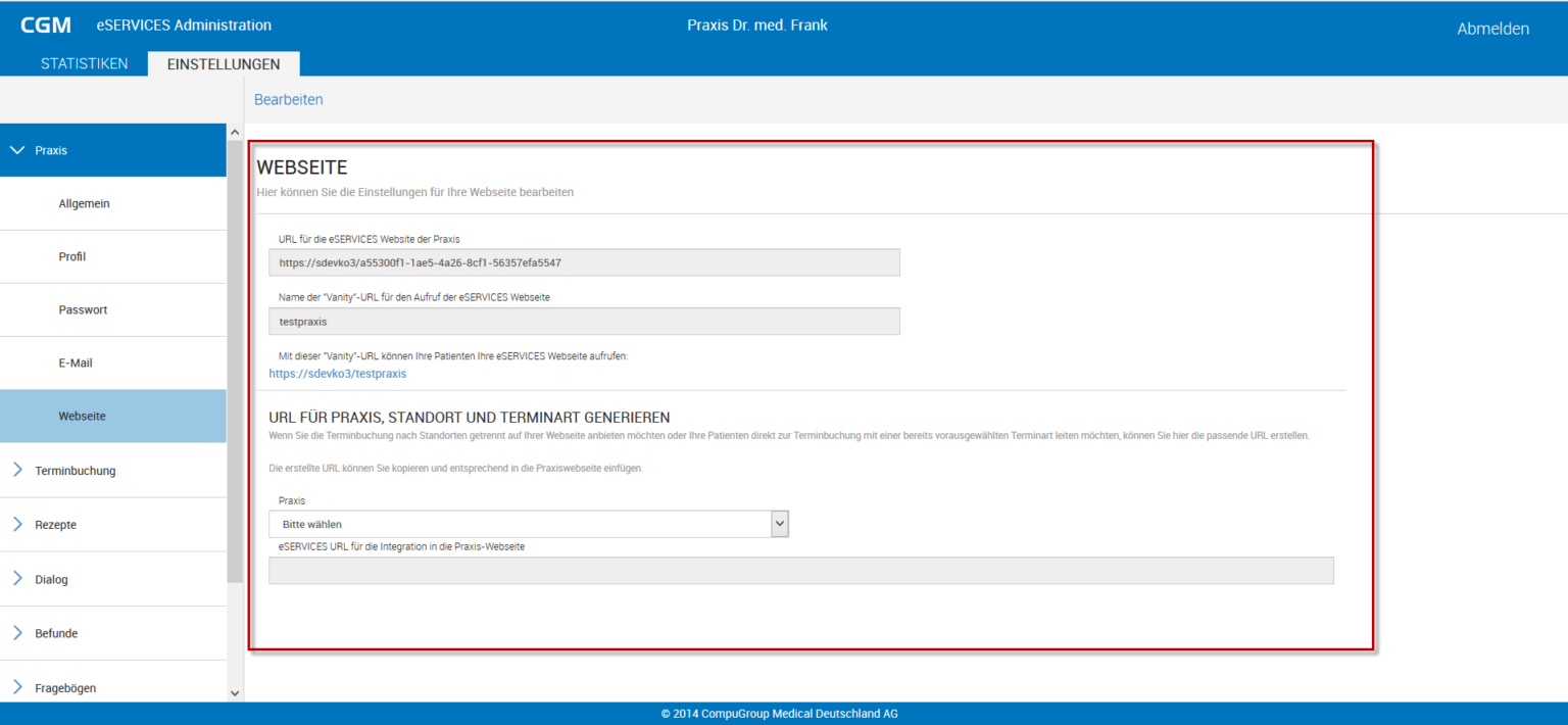 CLICKDOC eSERVICES Administration - Link erstellen | CGM LIFE Support
